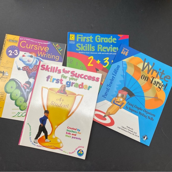 Books | Other | Lot Of 4 Kids School Workbooks Math Phonics Cursive ...